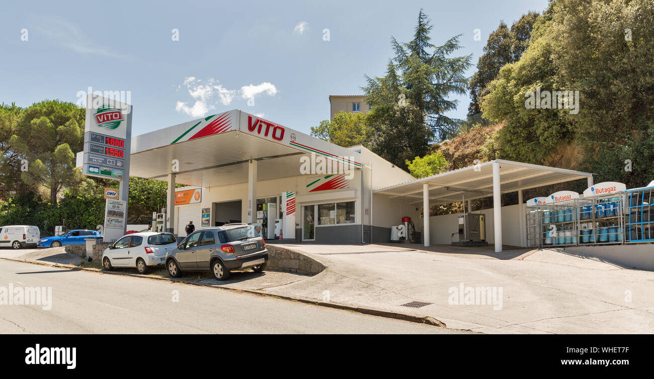 SARTENE, CORSICA, FRANCE - JULY 17, 2019: VITO petrol station in ...