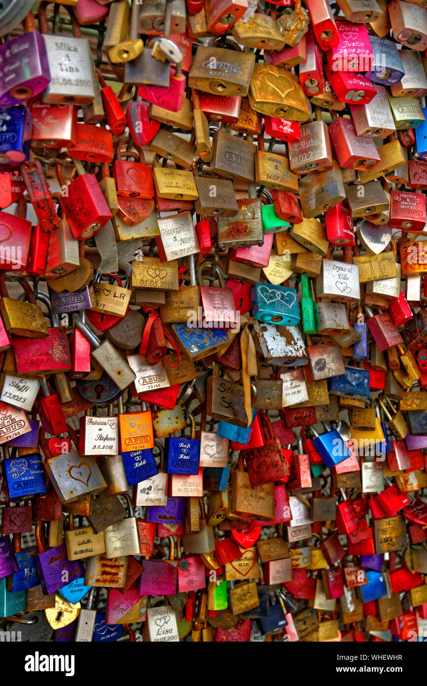 Emotion wish padlocks on Cologne bridge in Germany Stock Photo - Alamy