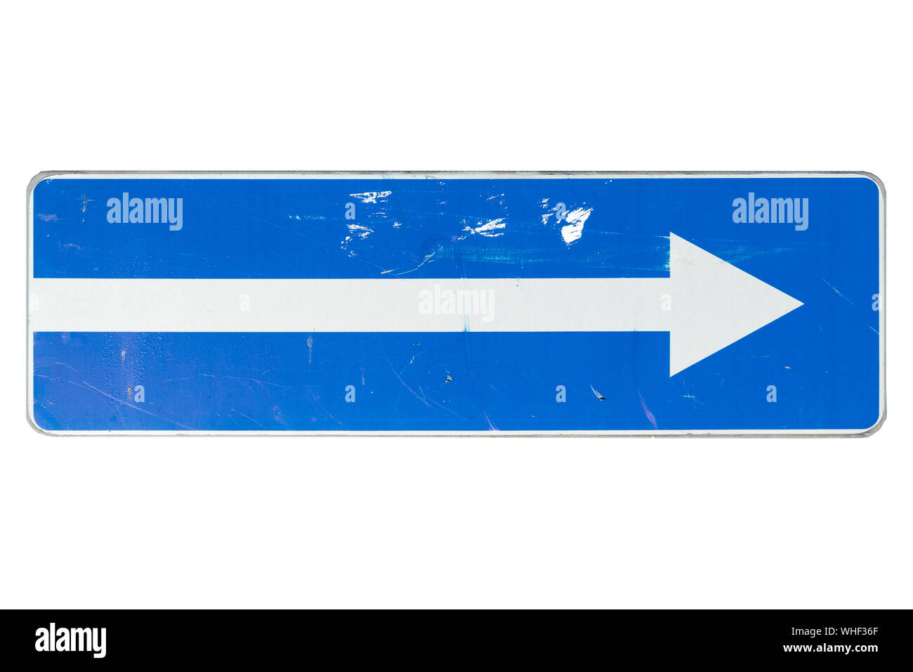 One way street in direction of right arrow road sign isolated on white ...