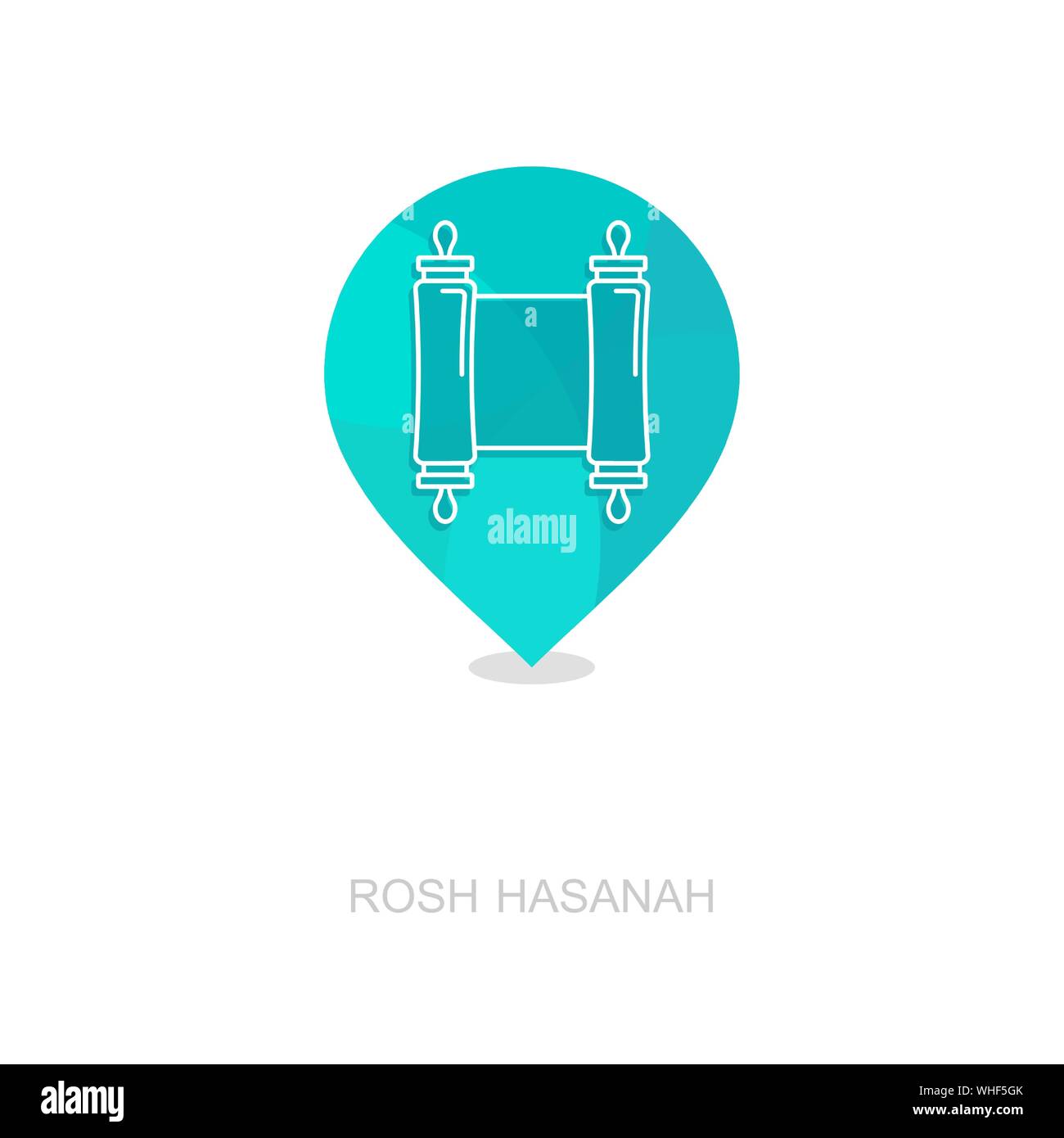 Torah scroll. Rosh Hashanah pin map icon. Shana tova Map pointer. Happy ...