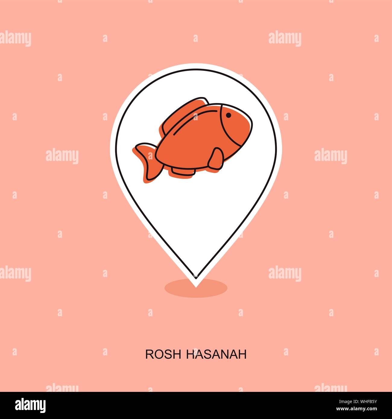 Fish. Rosh Hashanah pin map icon. Shana tova Map pointer. Happy and ...