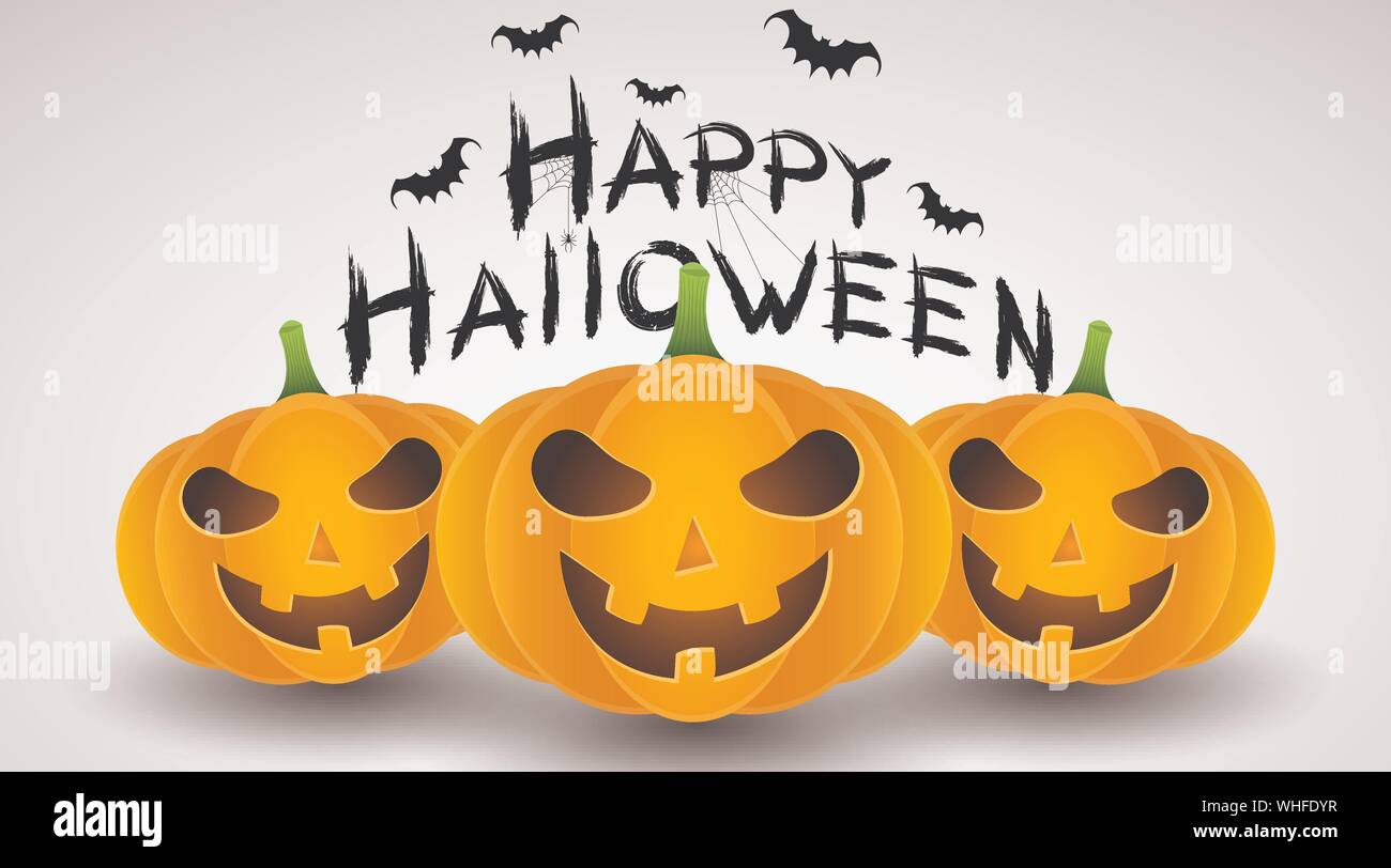 Cover for Happy Halloween. Smiling angry cartoon pumpkins on a white ...