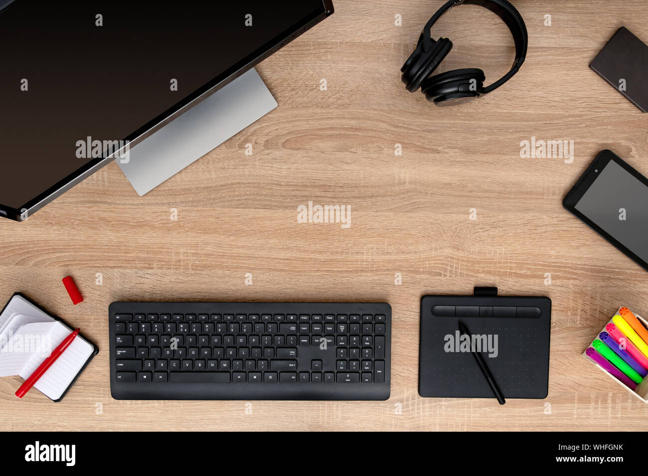 Top view of computer techniques, with copy space Stock Photo - Alamy