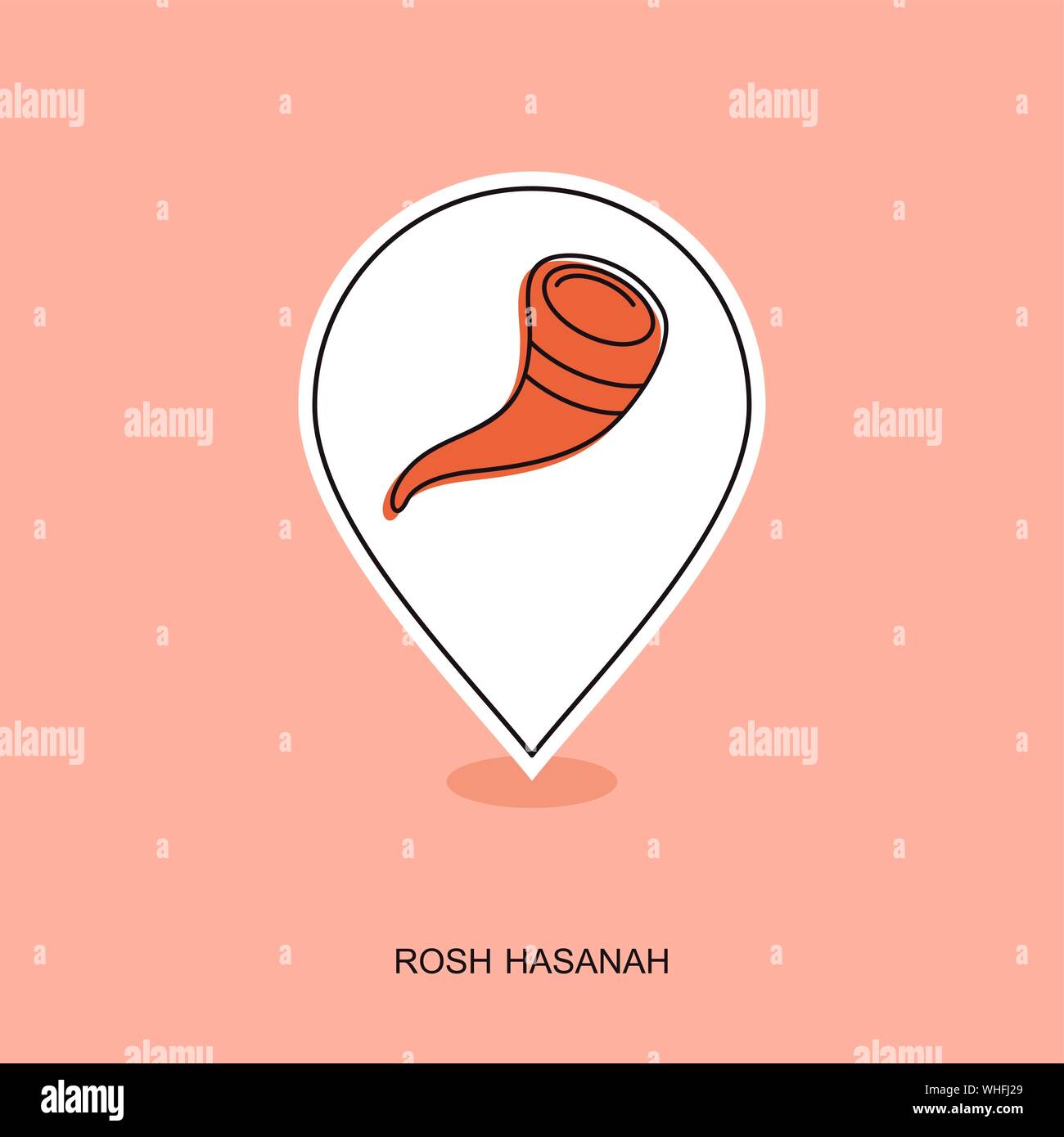Shofar. Rosh Hashanah pin map icon. Shana tova Map pointer. Happy and ...
