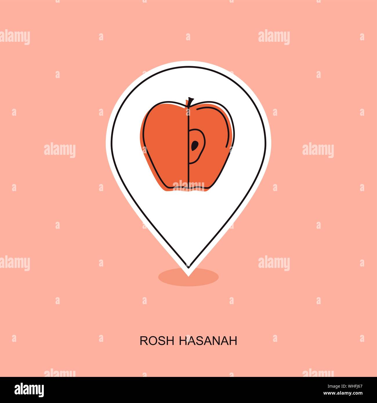 Apple. Rosh Hashanah pin map icon. Shana tova Map pointer. Happy and ...