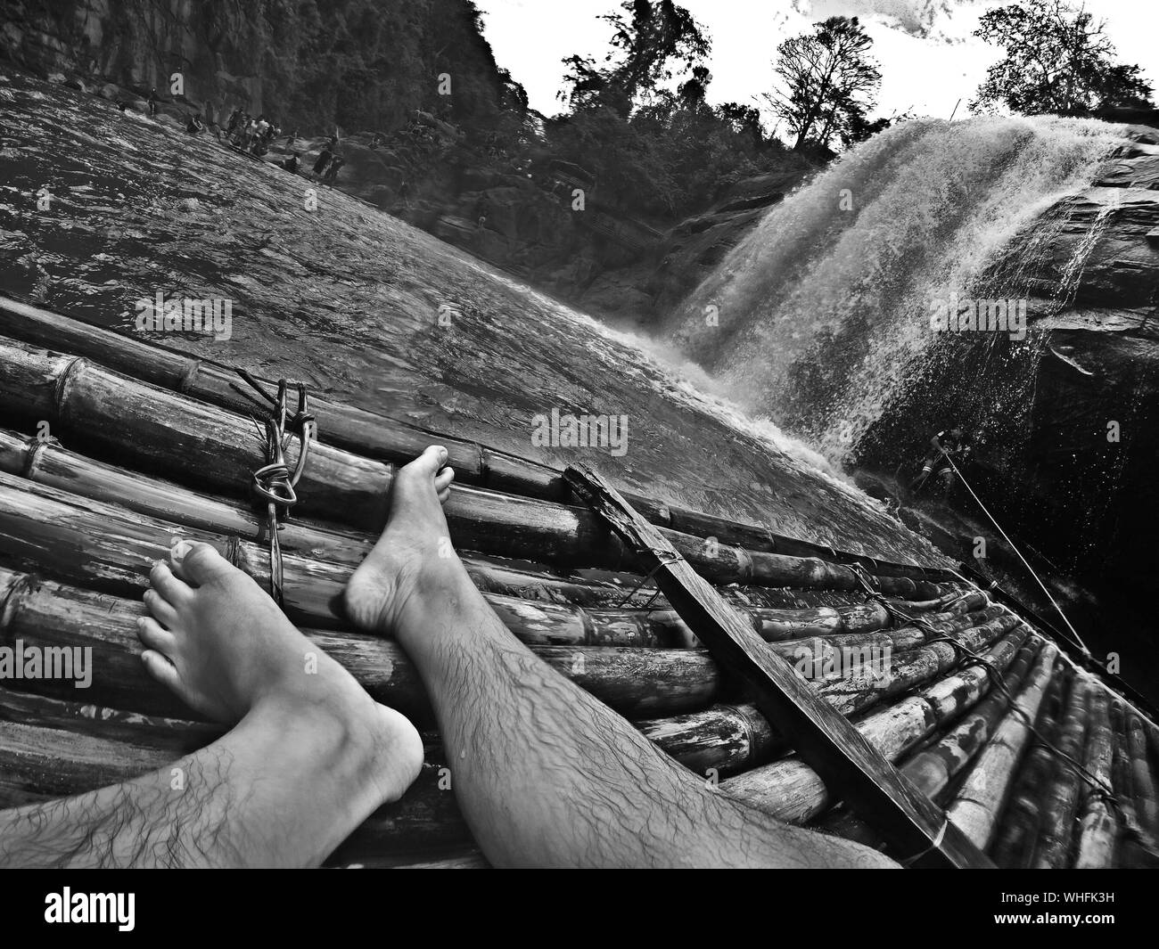 Raft man on bamboo raft Black and White Stock Photos & Images - Alamy