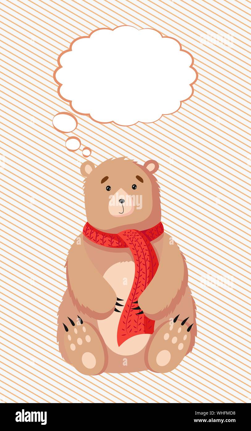 Flat Bear with thought cloud vector illustration. Teddy and thinking ...