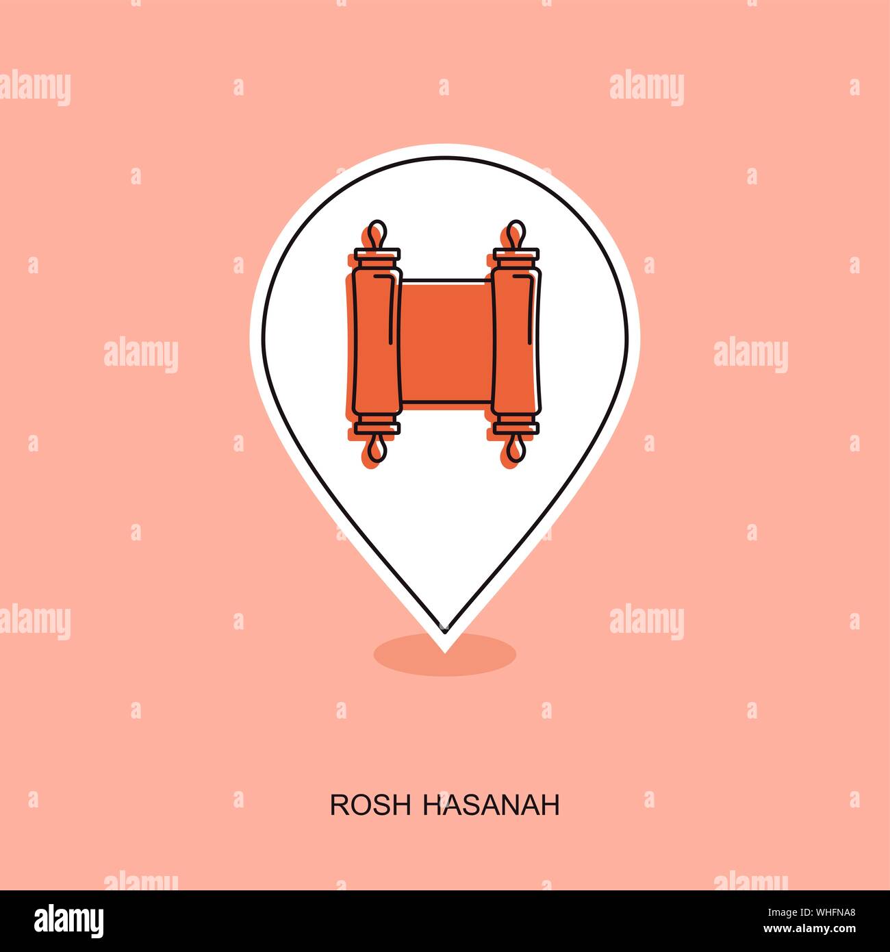 Torah scroll. Rosh Hashanah pin map icon. Shana tova Map pointer. Happy ...