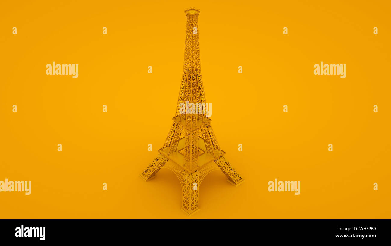 Yellow Eiffel tower. Minimal idea concept. 3d illustration Stock Photo ...