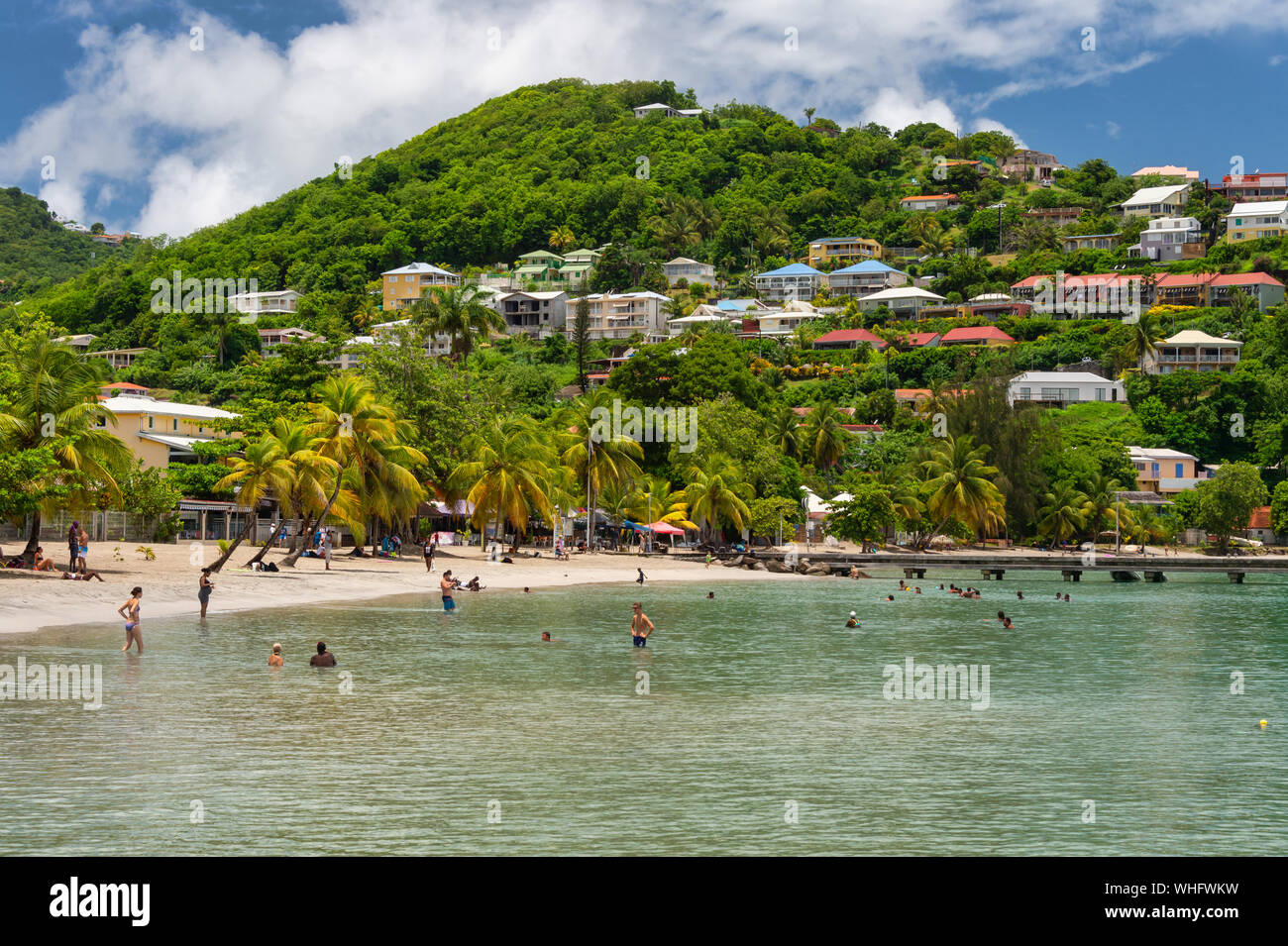 Anse-à-l'Âne, Martinique, FR: 22 August 2019: People enjoying a warm ...