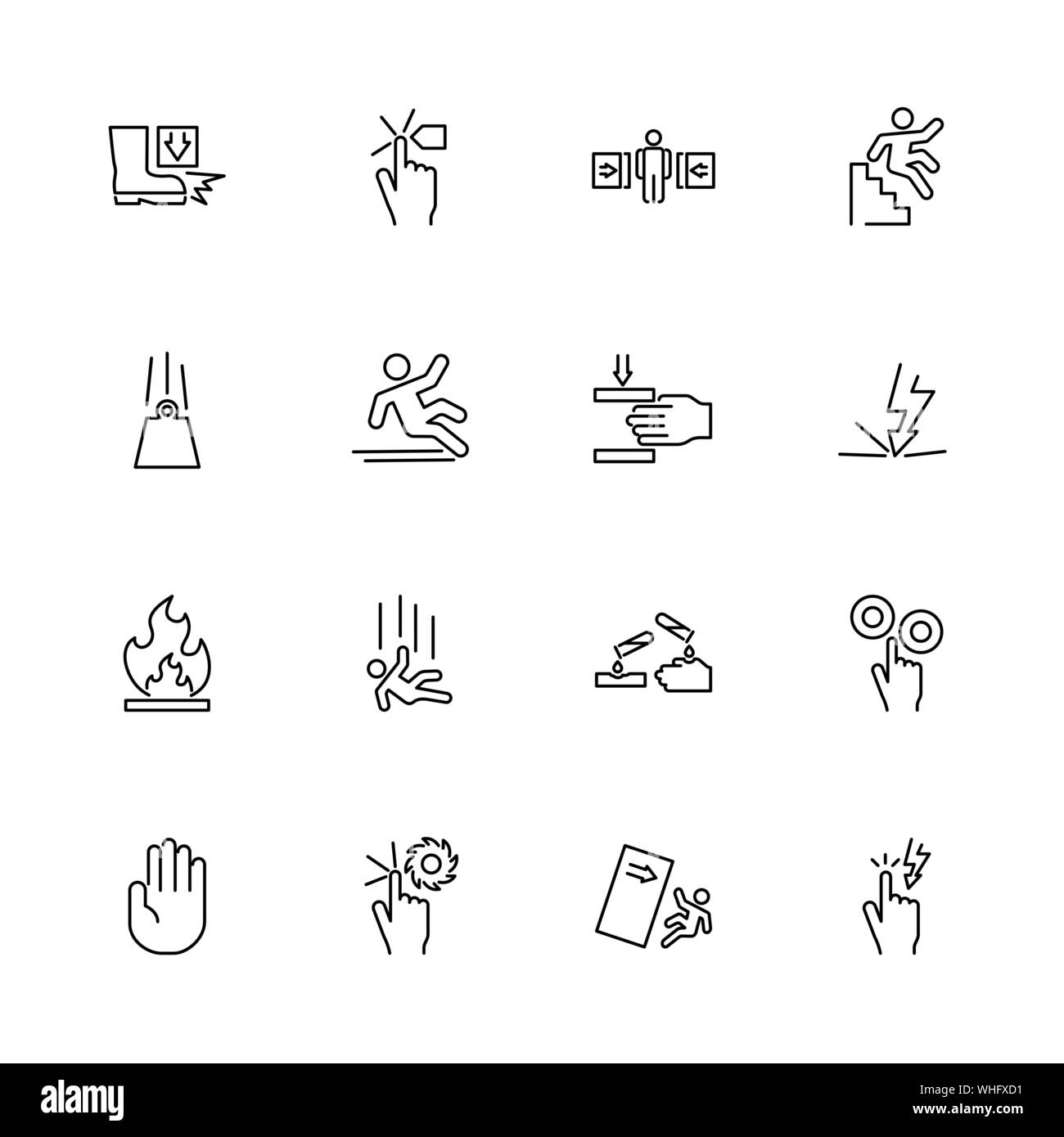 Warning, Safety Signs outline icons set - Black symbol on white ...