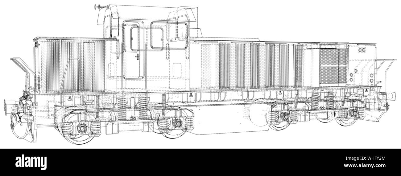 Train. Technical wire-frame. Vector rendering of 3d Stock Vector Image ...