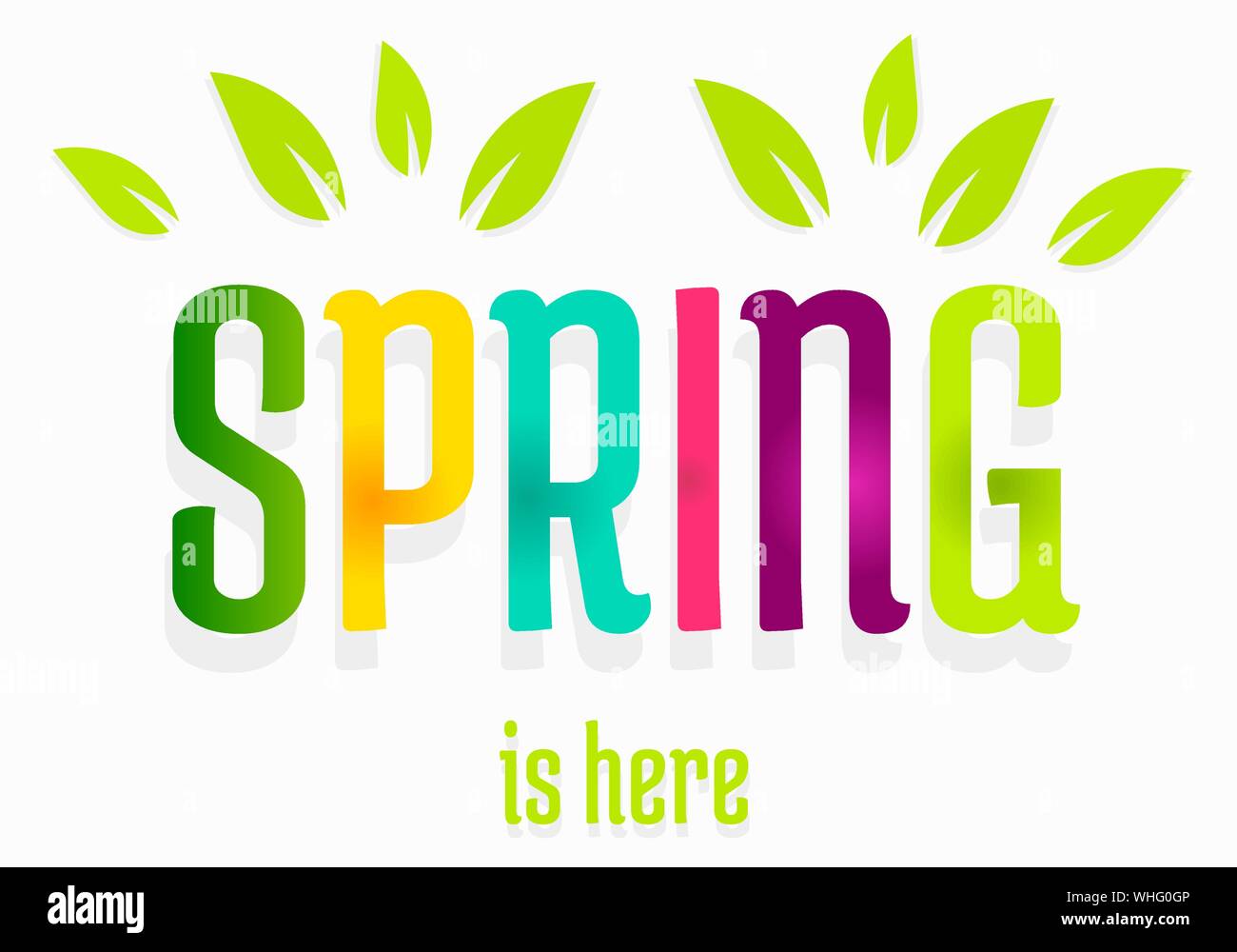 Spring is here. Colorful word banner vector illustration Stock Vector ...