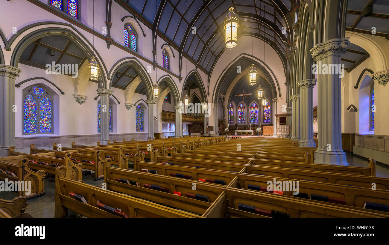 Interior of the historic Trinity Cathedral on Sixth Avenue in ...