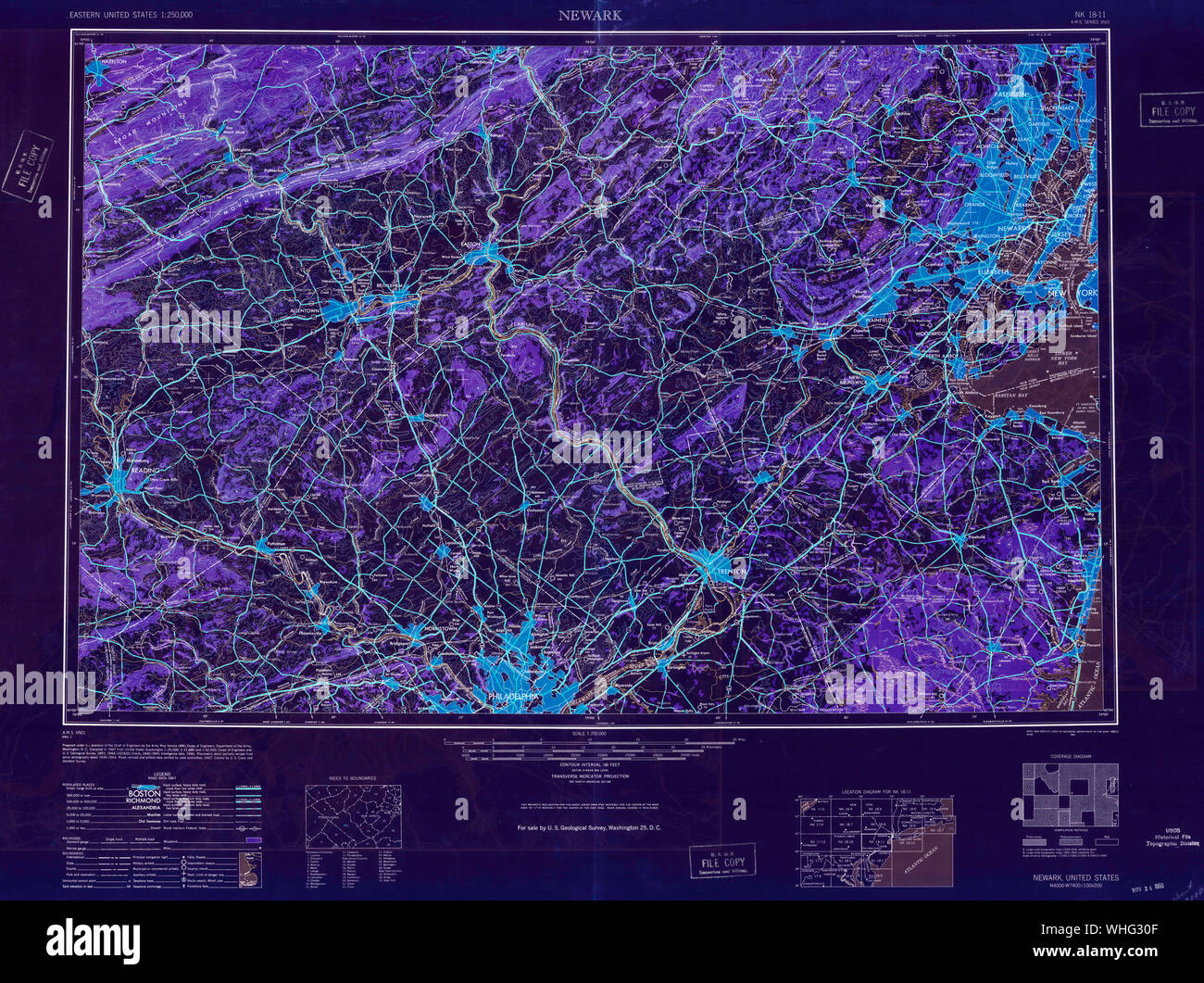 USGS TOPO Map New Jersey NJ Newark 255456 1949 250000 Inverted ...