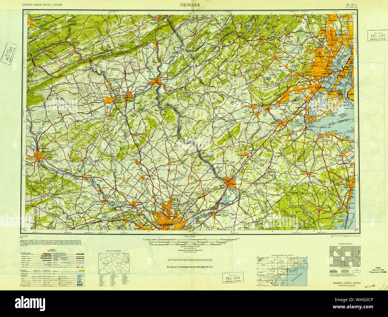 USGS TOPO Map New Jersey NJ Newark 255456 1949 250000 Restoration Stock ...