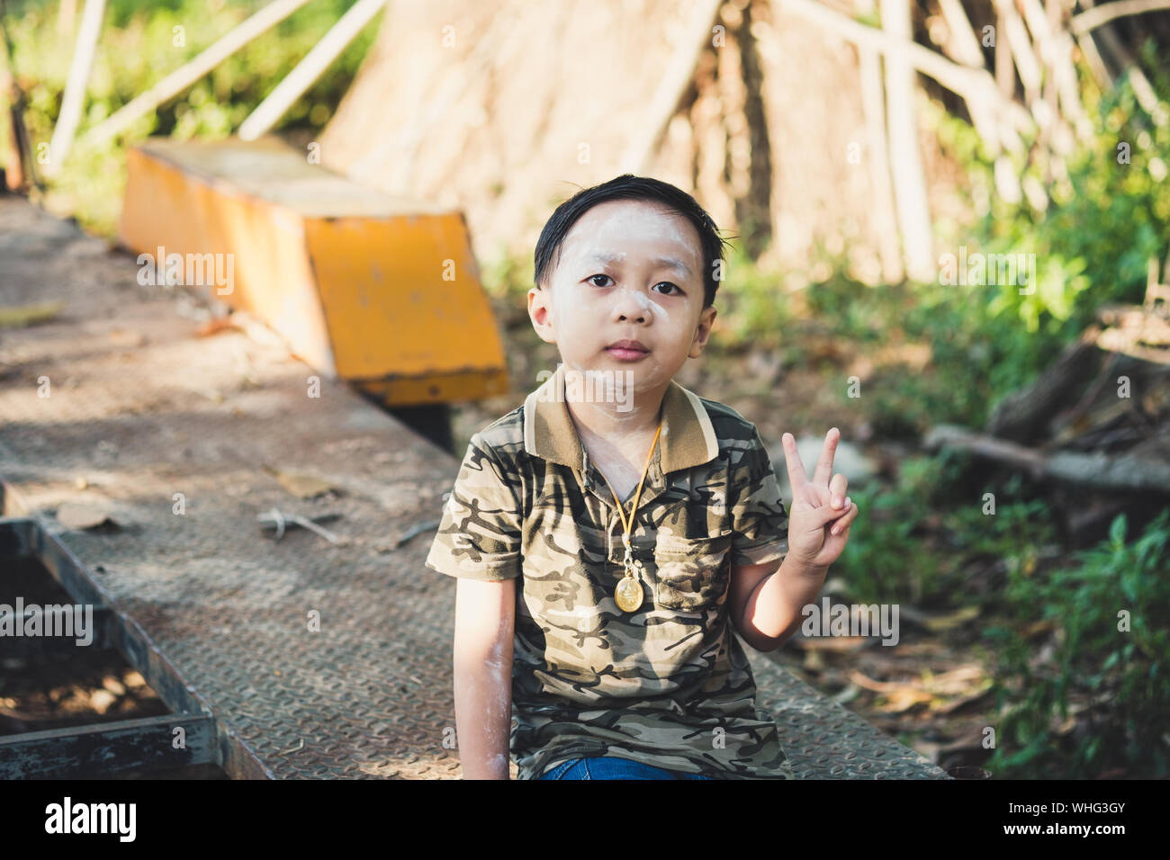 Boy With Peace Sign High Resolution Stock Photography and Images - Alamy