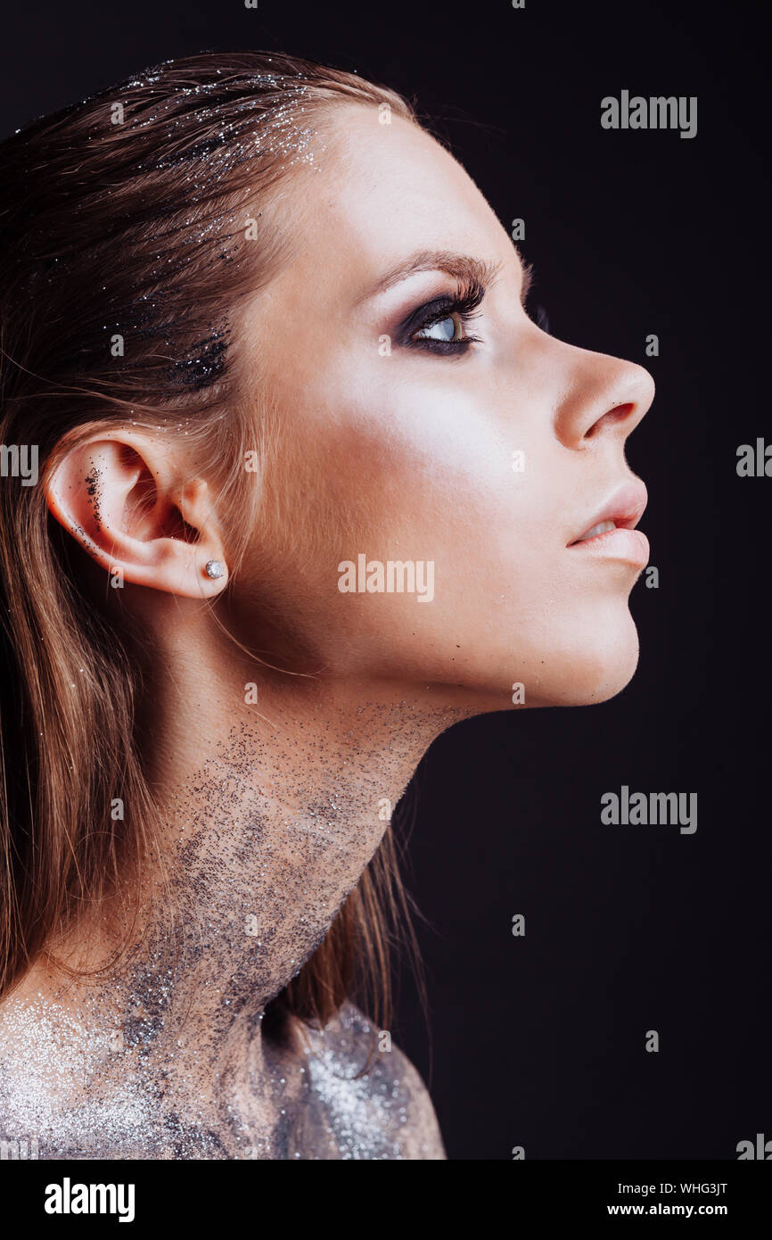 Make up beauty headshot studio glitter hi-res stock photography and ...