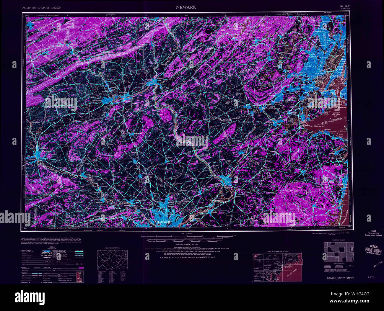 USGS TOPO Map New Jersey NJ Newark 255457 1960 250000 Inverted ...