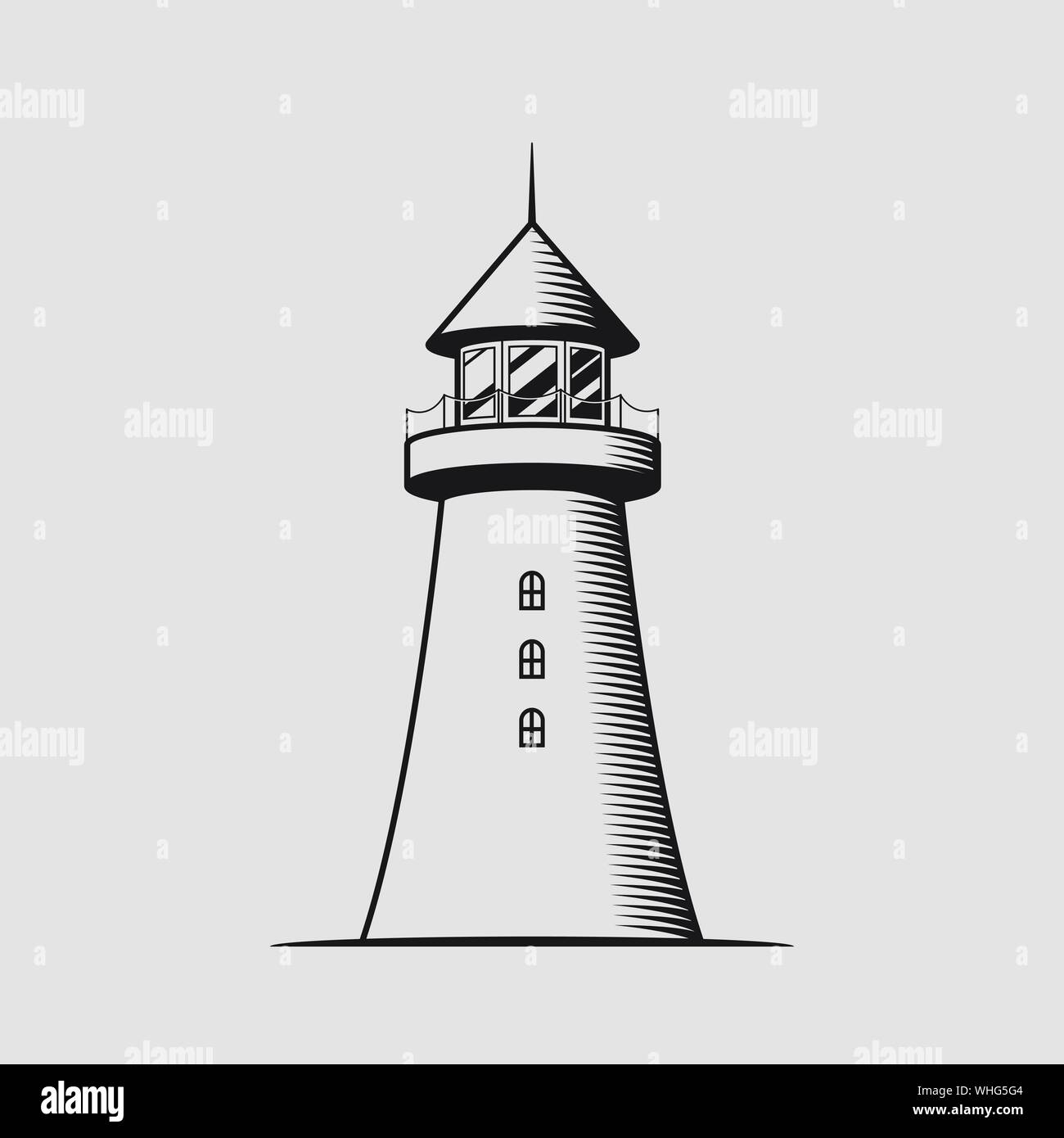 Monochrome vintage nautical concept with lighthouse isolated vector ...