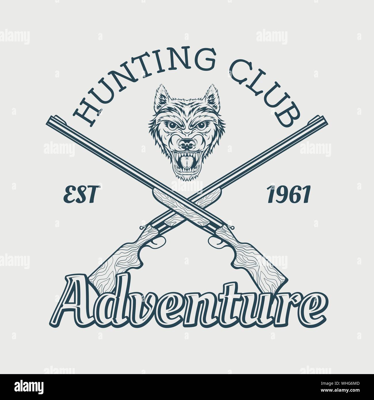 Black and White Emblem for Hunting Club Wolf Head and Guns Stock Vector ...