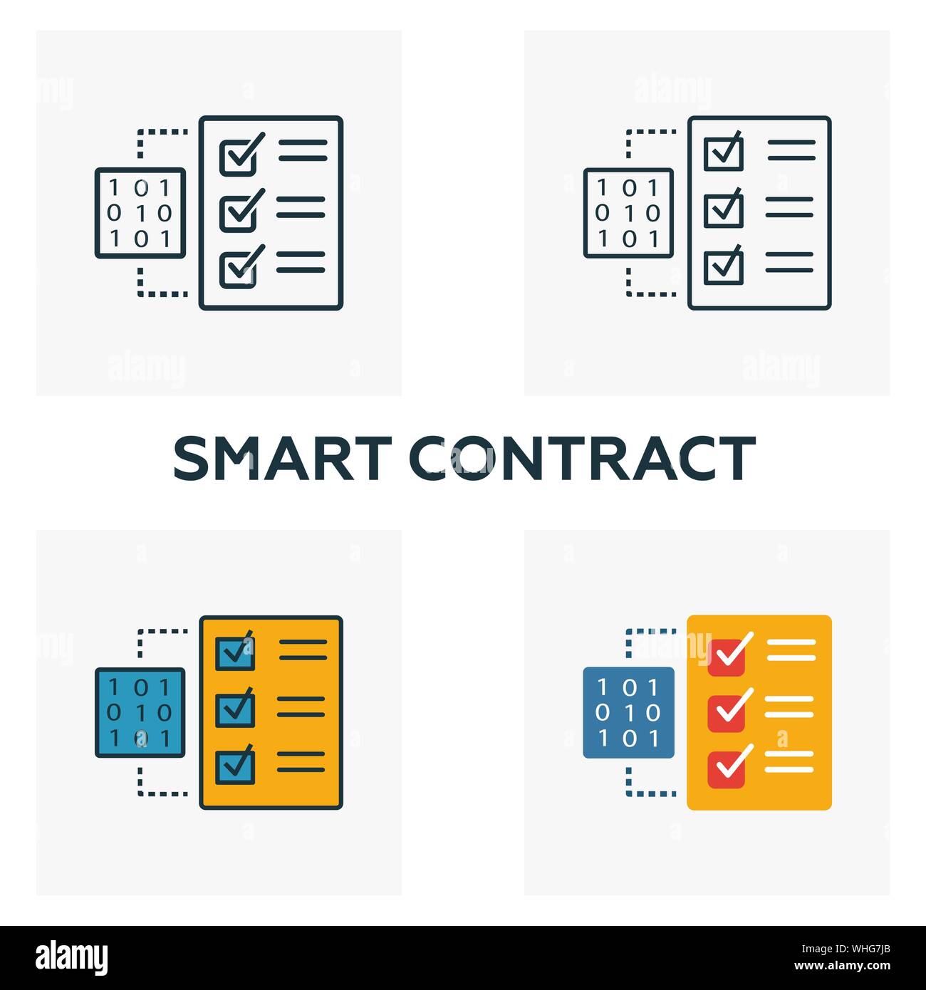 Smart Contract icon set. Four elements in diferent styles from crypto ...