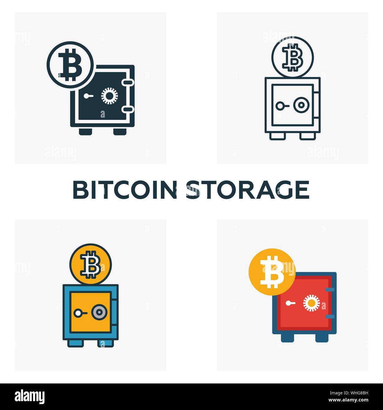 Bitcoin Storage icon set. Four elements in diferent styles from crypto ...