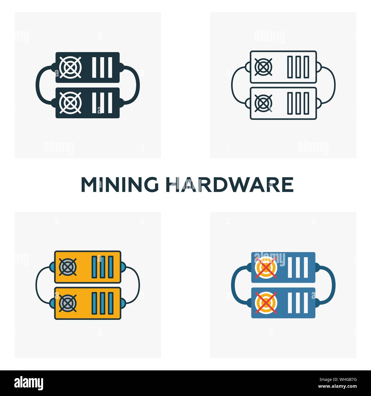 Mining Hardware icon set. Four elements in diferent styles from crypto ...
