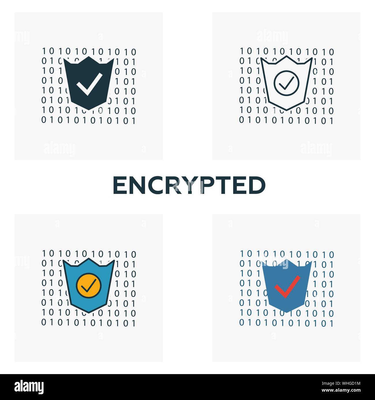 Encrypted icon set. Four elements in diferent styles from crypto ...