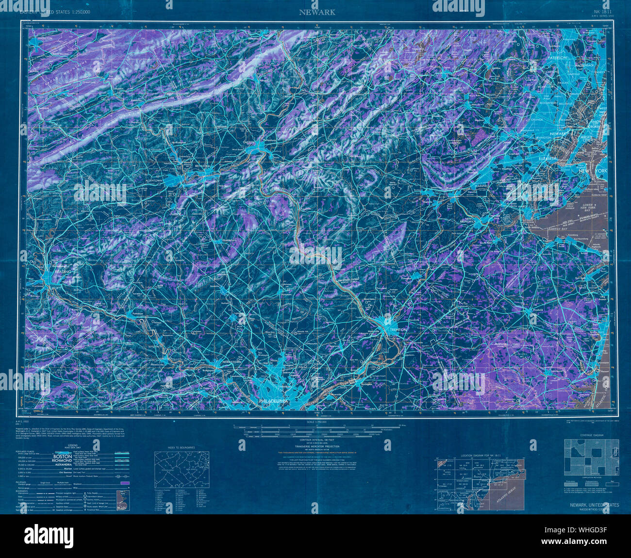 USGS TOPO Map New Jersey NJ Newark 707491 1949 250000 Inverted ...