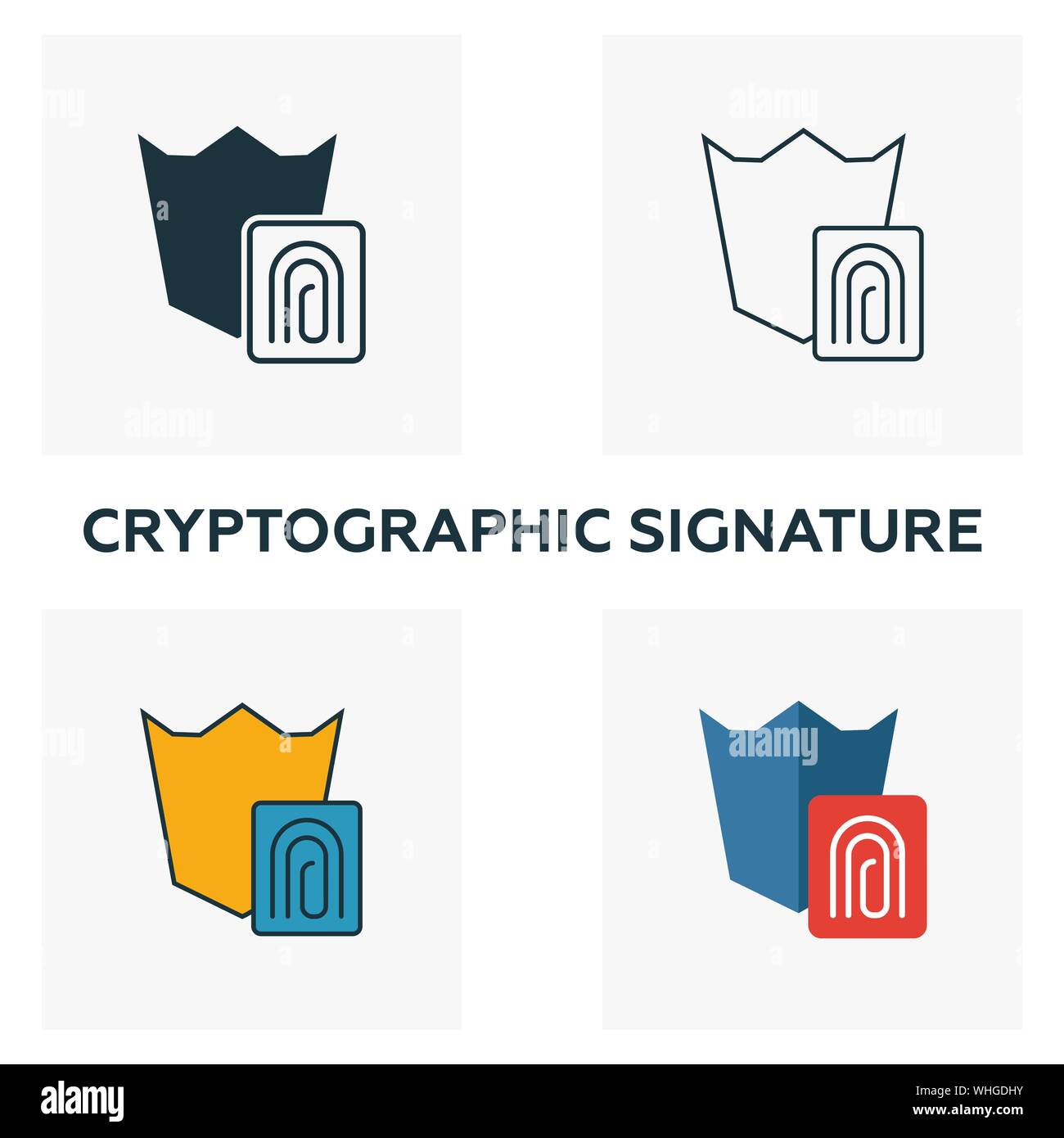Cryptographic Signature icon set. Four elements in diferent styles from ...