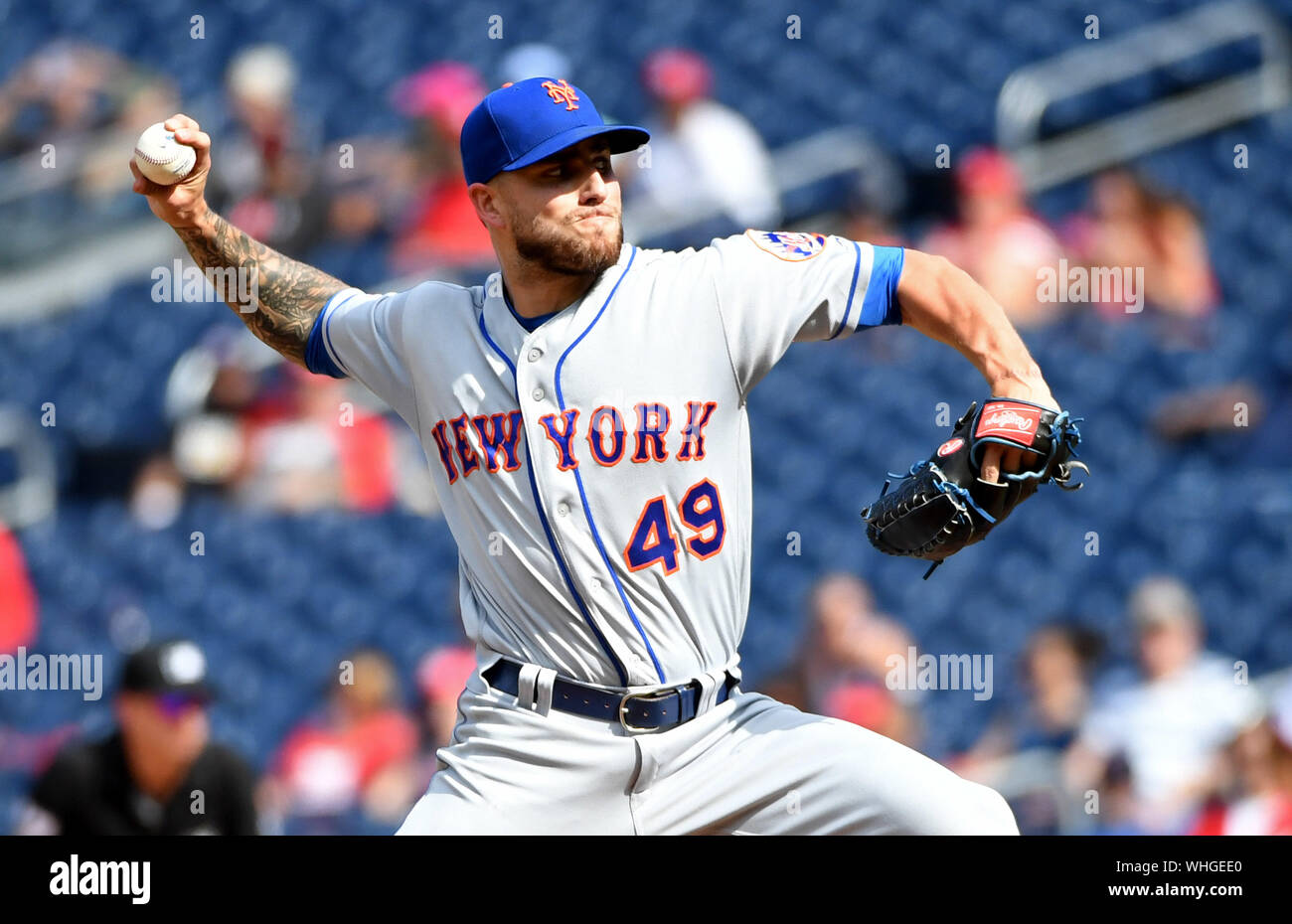 Washington DC, USA. 02nd Sep, 2019. New York Mets Tyler Bashlor pitches ...