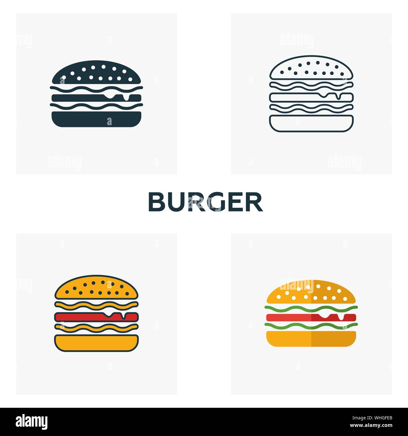 Burger icon set. Four elements in diferent styles from fastfood icons ...