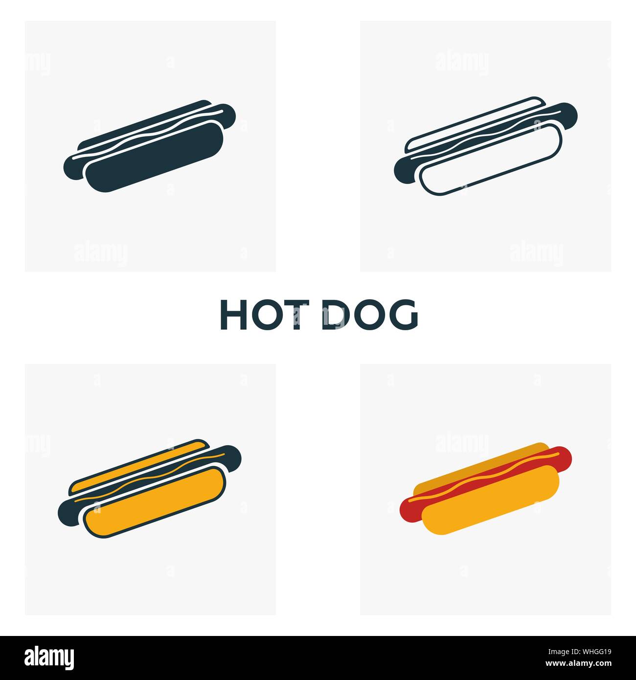 Hot Dog icon set. Four elements in diferent styles from fastfood icons ...