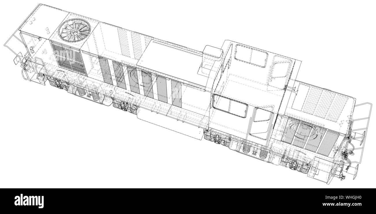 Train. Technical wire-frame. Vector rendering of 3d Stock Vector Image ...