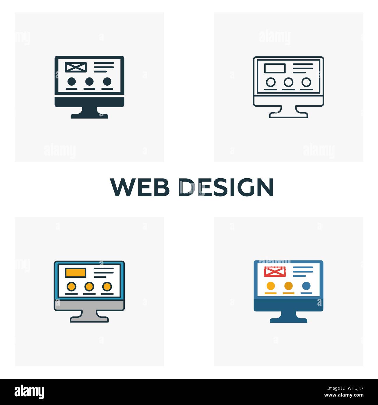 Web Design icon set. Four elements in diferent styles from design ui and ux icons collection ...