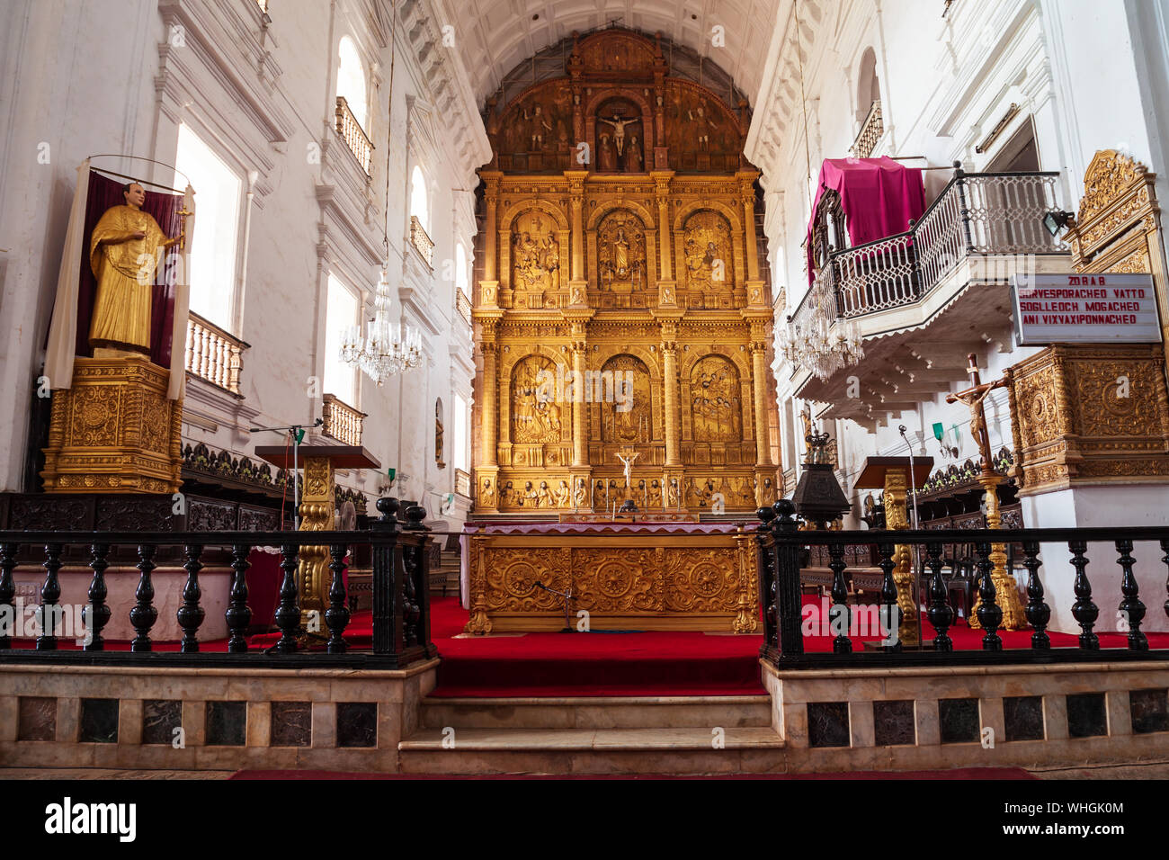 GOA, INDIA - FEBRUARY 28, 2012: Catholic church interior in Old Goa in ...