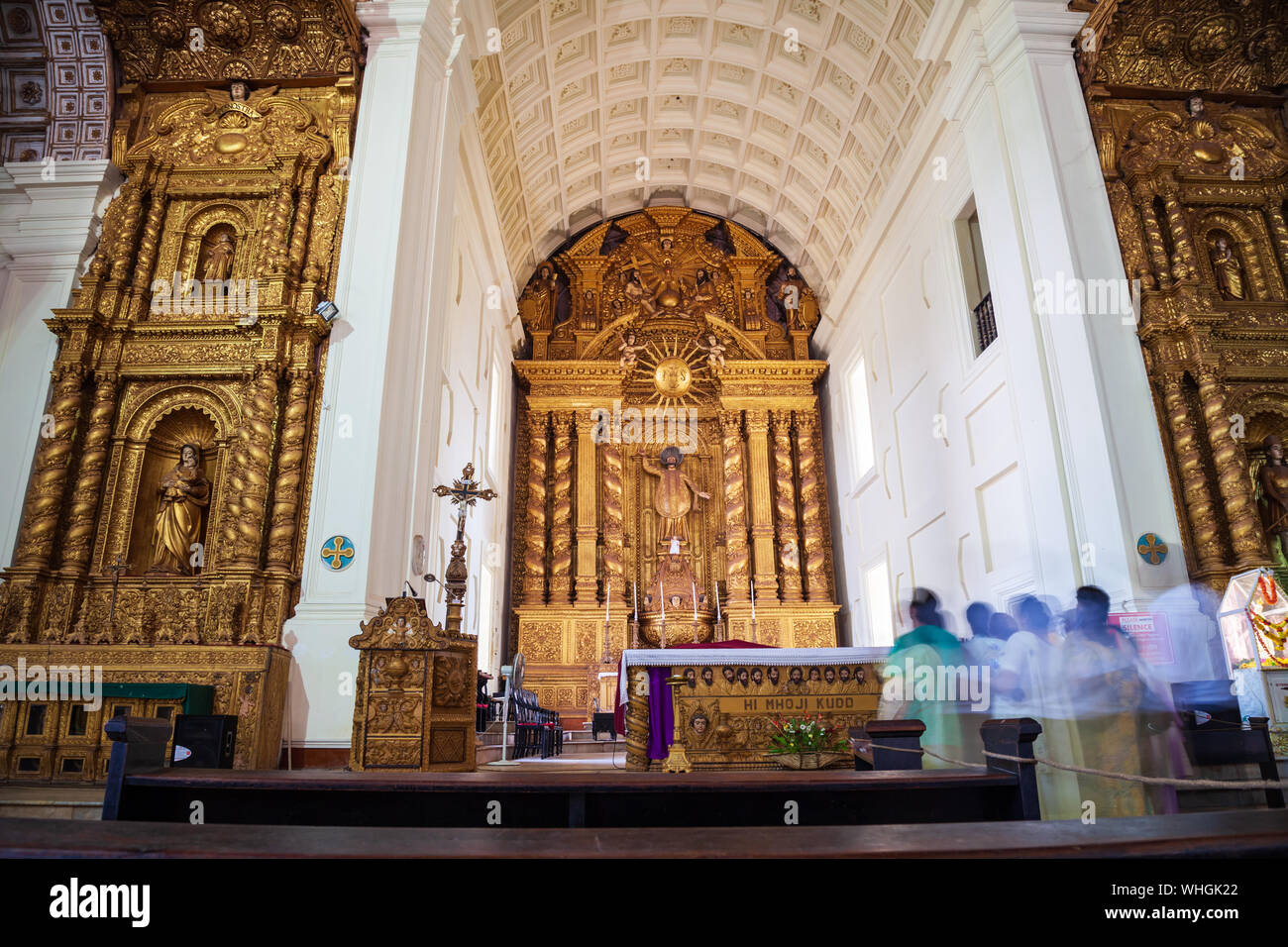 GOA, INDIA - FEBRUARY 28, 2012: Catholic church interior in Old Goa in ...