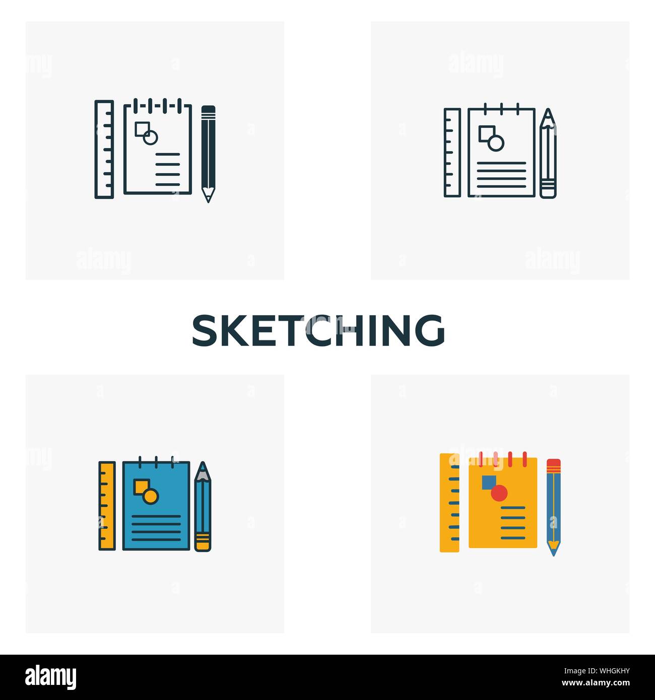 Sketching icon set. Four elements in diferent styles from design ui and ... Sketching icon set. Four elements in diferent styles from design ui and ...