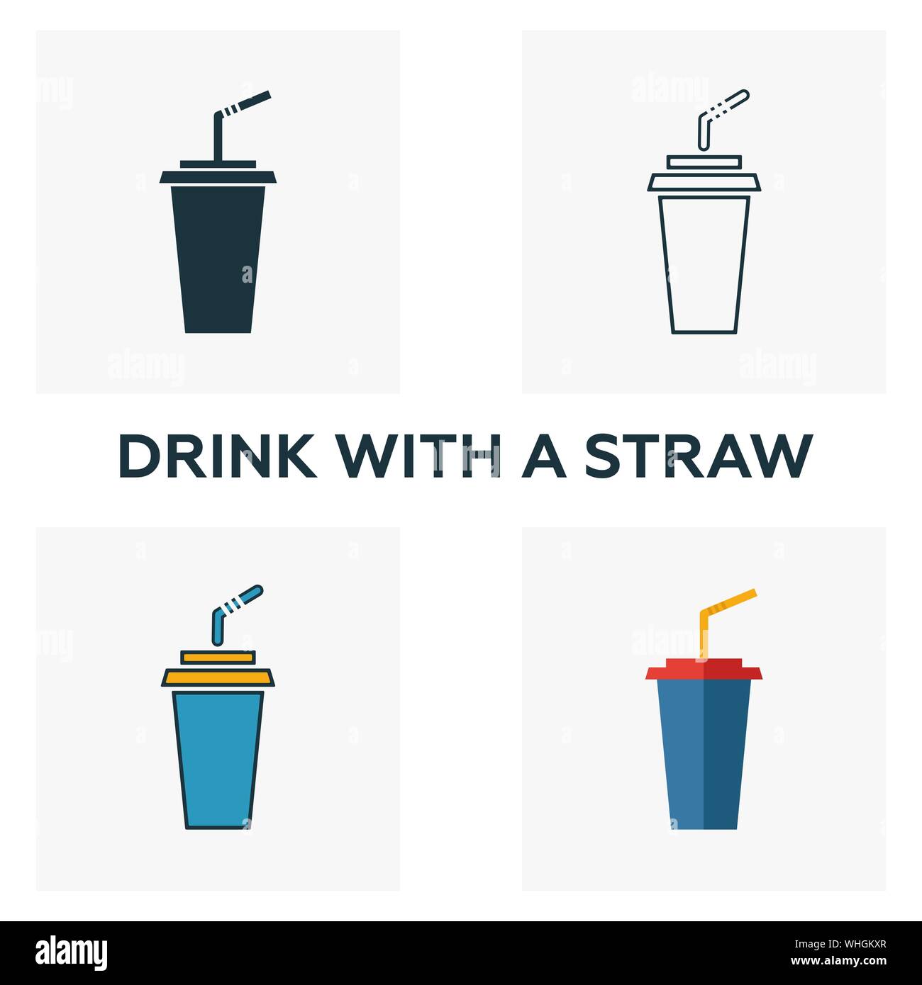 Drink With A Straw icon set. Four elements in diferent styles from ...