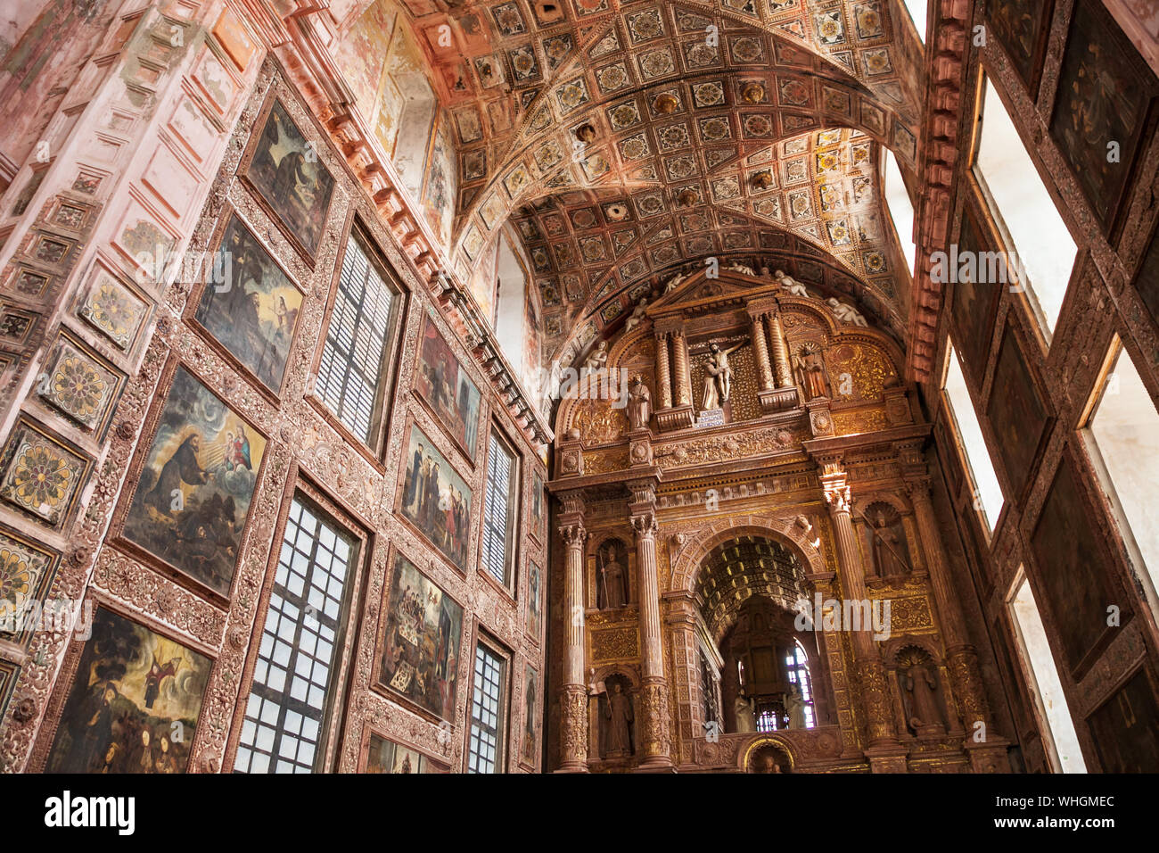 GOA, INDIA - NOVEMBER 14, 2011: Catholic church interior in Old Goa in ...