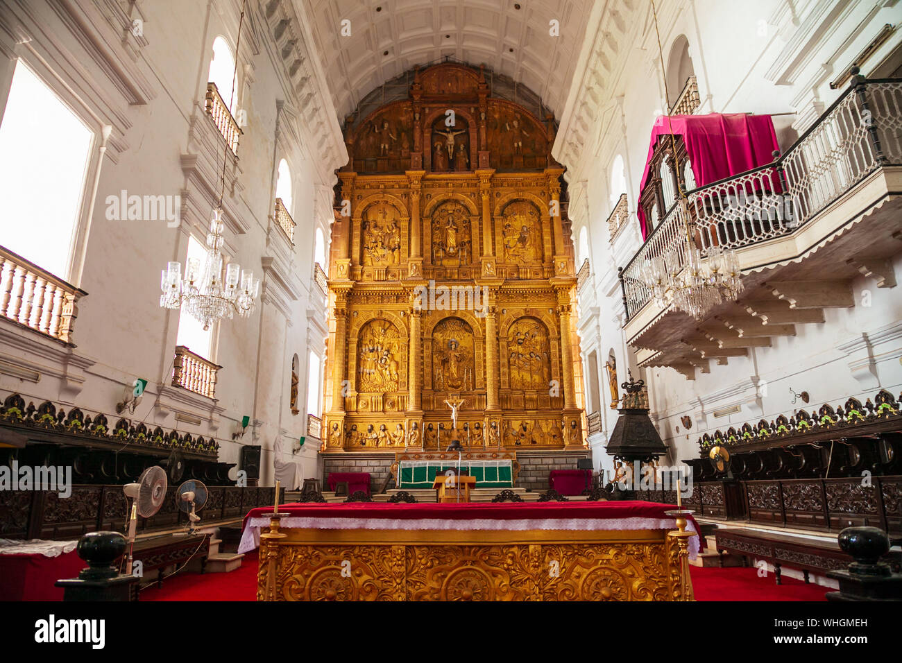 GOA, INDIA - NOVEMBER 14, 2011: Catholic church interior in Old Goa in ...