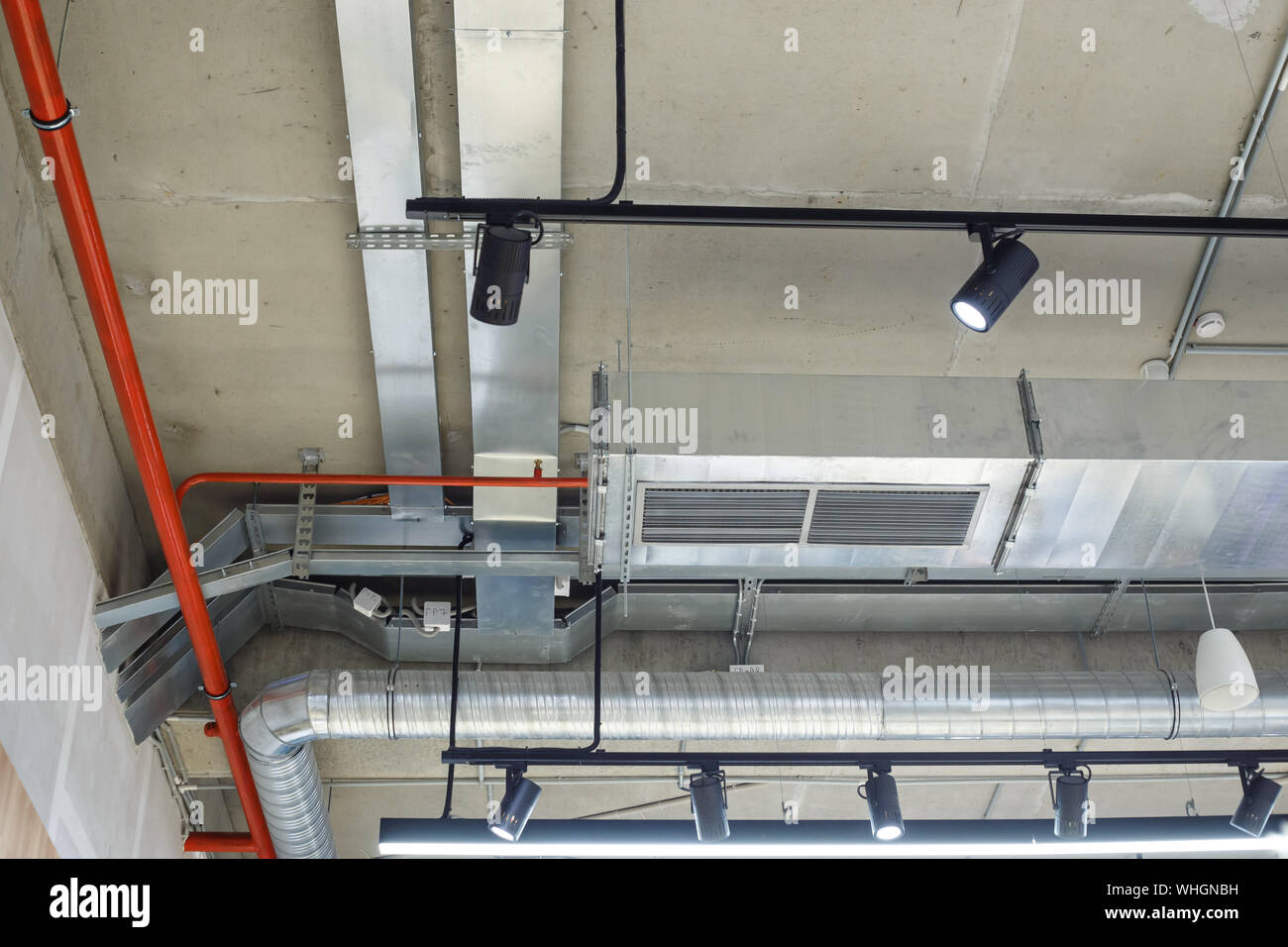 Industrial utilities under the ceiling. Ventilation, air conditioning ...