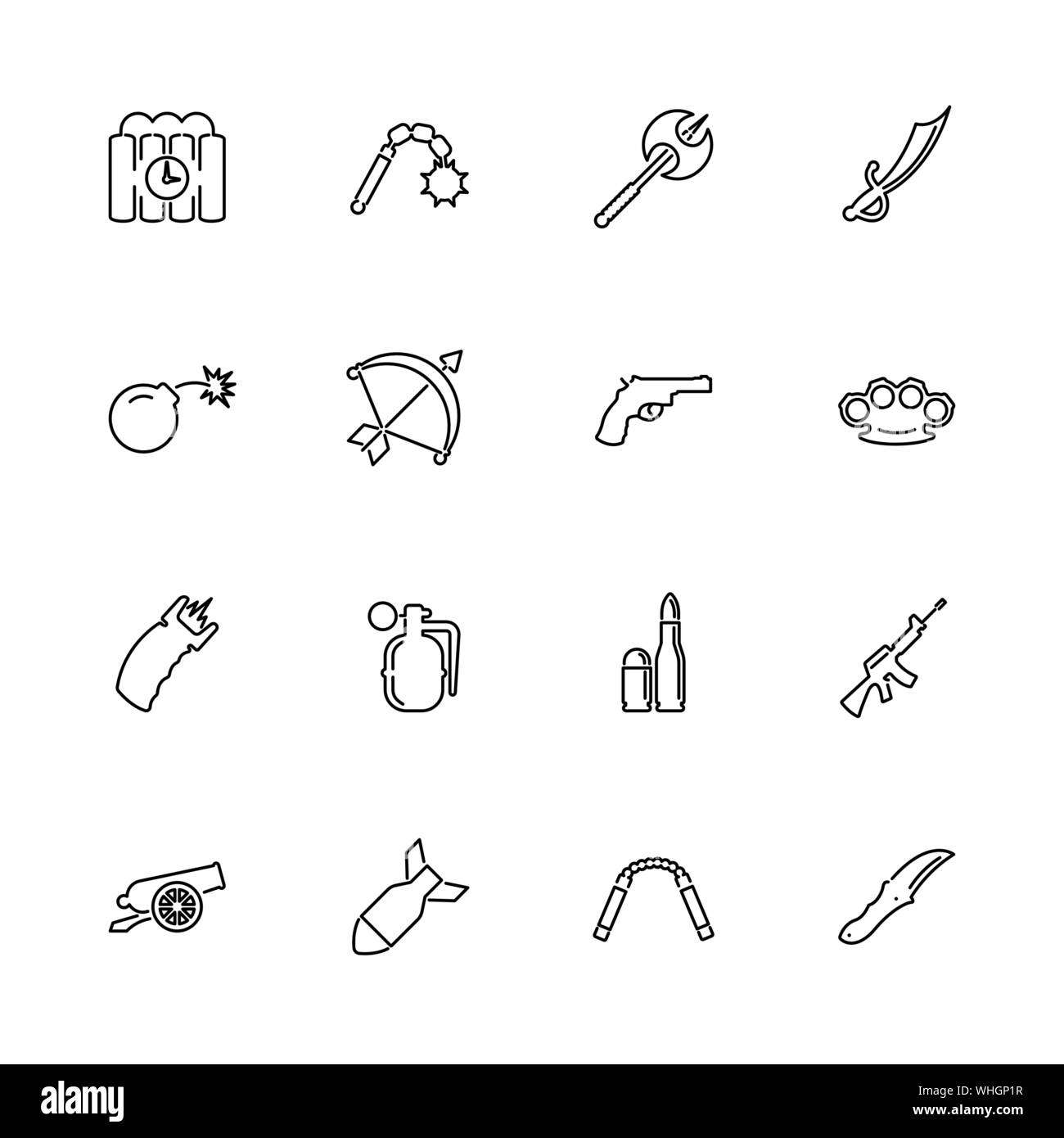 Weapon, Ammunition, Armed outline icons set - Black symbol on white ...