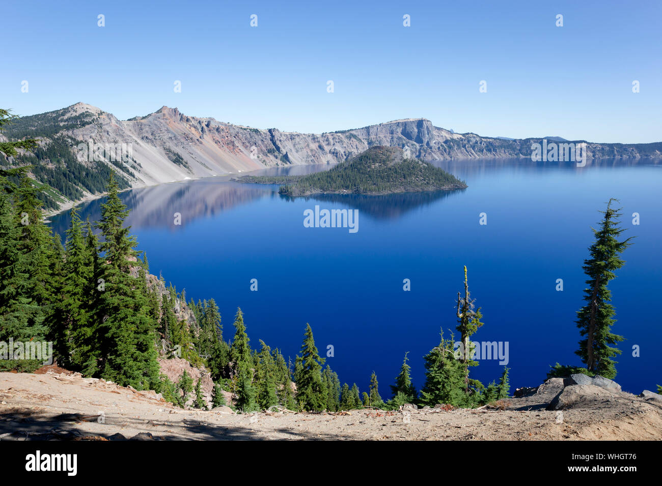 A view of Crater Lake and Wizard Island in Oregon. The lake is famous ...