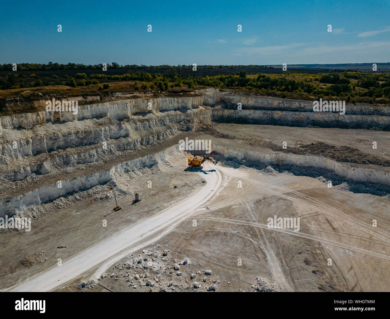 Open chalky quarry, aerial view from drone Stock Photo - Alamy