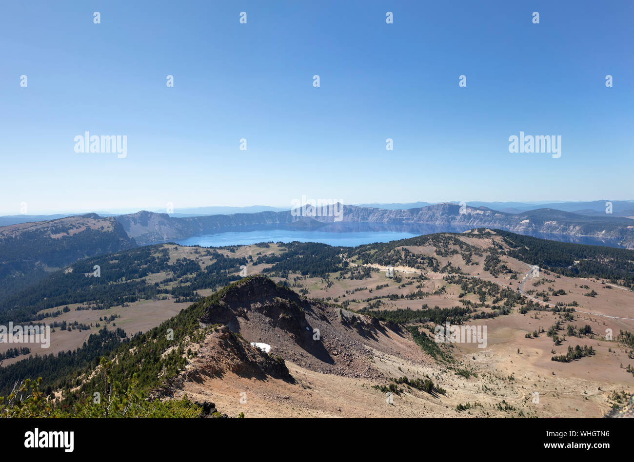 A panoramic view of Crater Lake, Oregon from Mount Scott, the highest ...