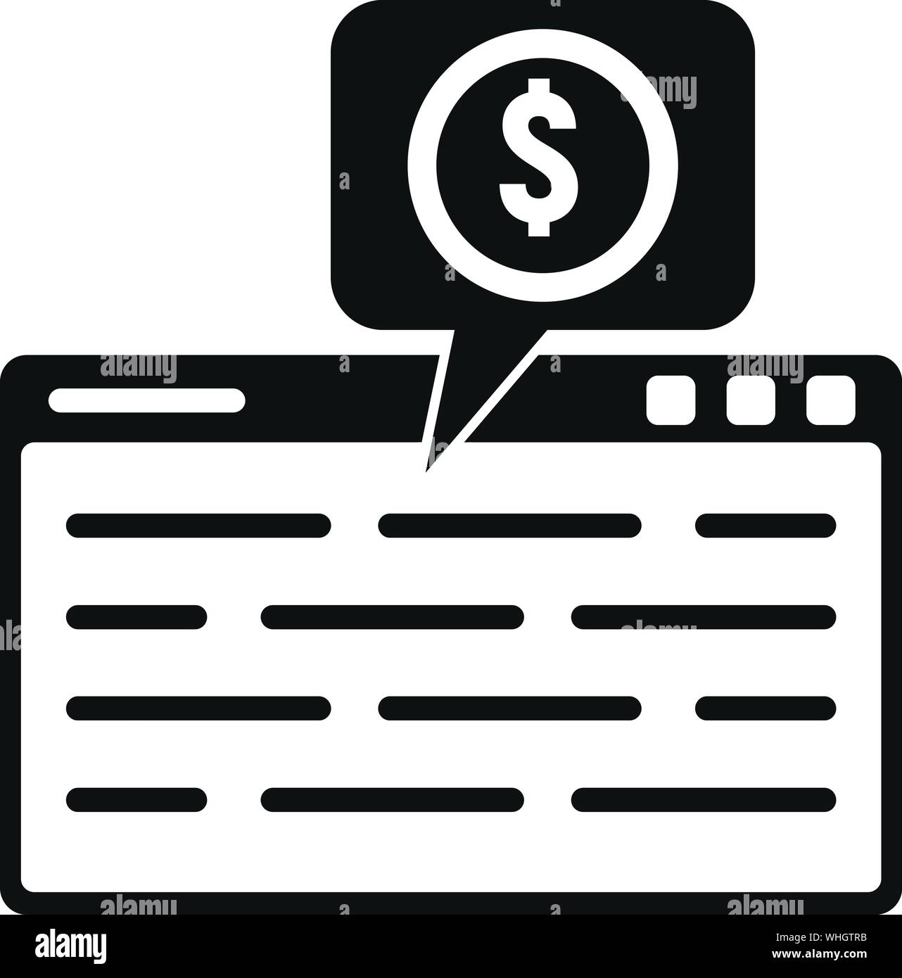 Web page finance icon. Simple illustration of web page finance vector ...