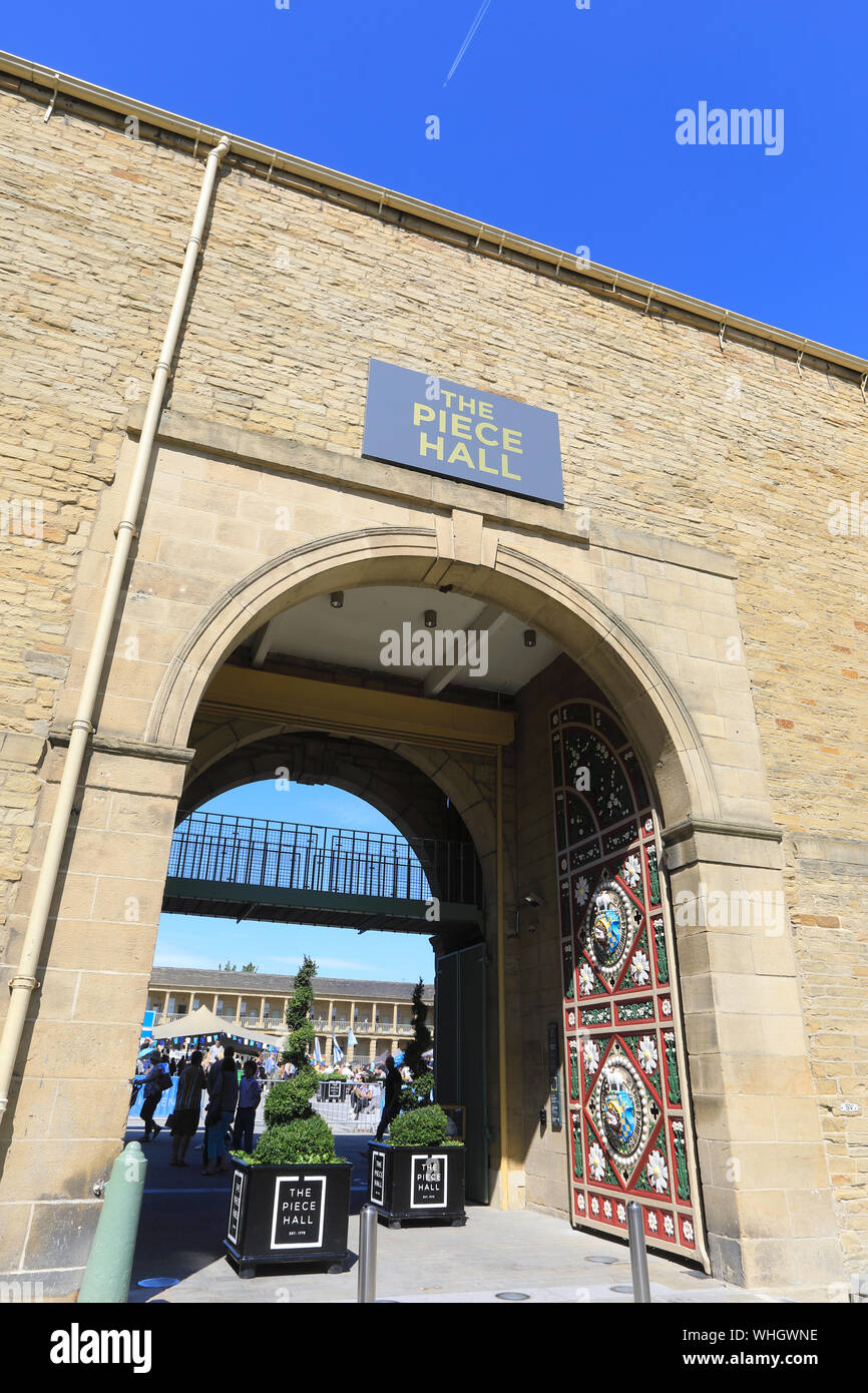 Entrance to the Piece Hall, a big 18th century cloth hall, in central ...