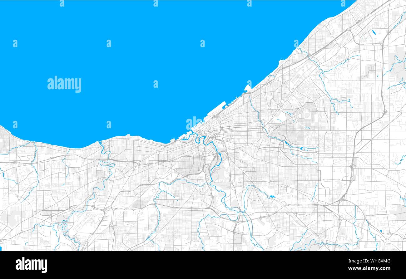 Rich detailed vector area map of Cleveland, Ohio, U.S.A.. Map template ...